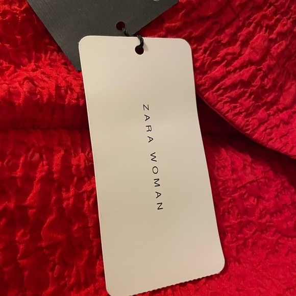 Zara | Dresses | Zara Red Fit And Flare Dress Textured Fabric Size ...